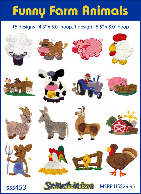 Custom Embroidery Designs By Stitchitize Funny Farm Animals