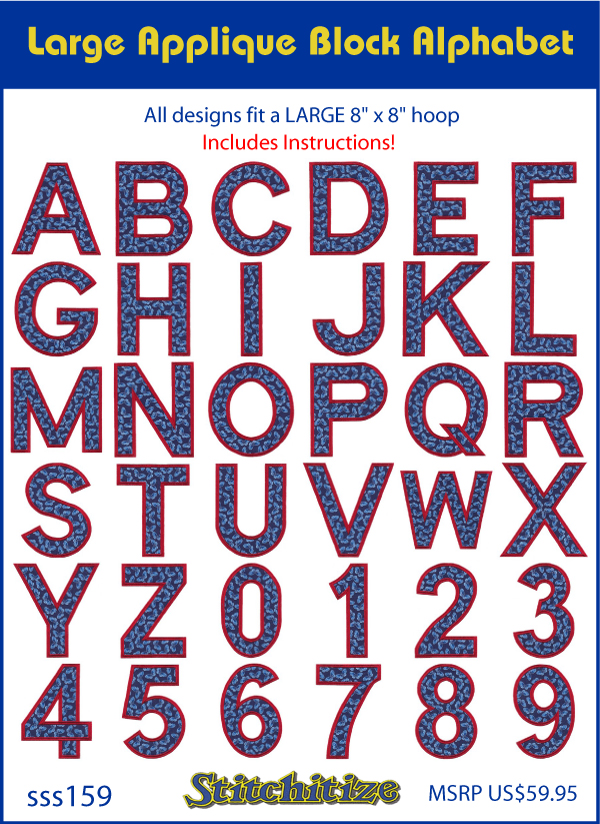 Custom Embroidery Designs By Stitchitize Large Applique Block Alphabet