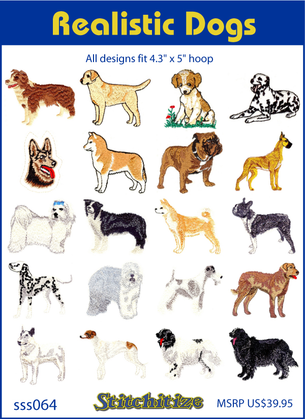 Custom Embroidery Designs By Stitchitize Realistic Dogs