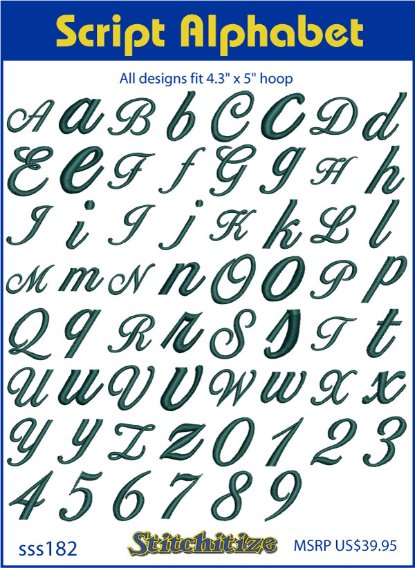 Custom Embroidery Designs By Stitchitize Script Alphabet