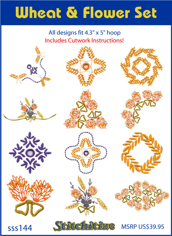 Custom Embroidery Designs By Stitchitize Wheat & Flower Set
