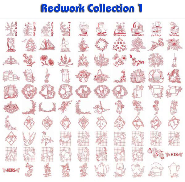 Custom Embroidery Designs By Stitchitize Redwork Collection 1 - CD