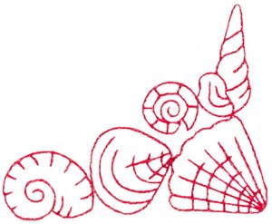 Custom Embroidery Designs By Stitchitize Sea Shell Corner 1 (Redwork)