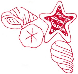 Custom Embroidery Designs By Stitchitize Sea Shell Corner 2 (Redwork)