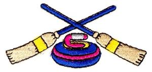Custom Embroidery Designs By Stitchitize "Curling: Crossed brooms, stone"